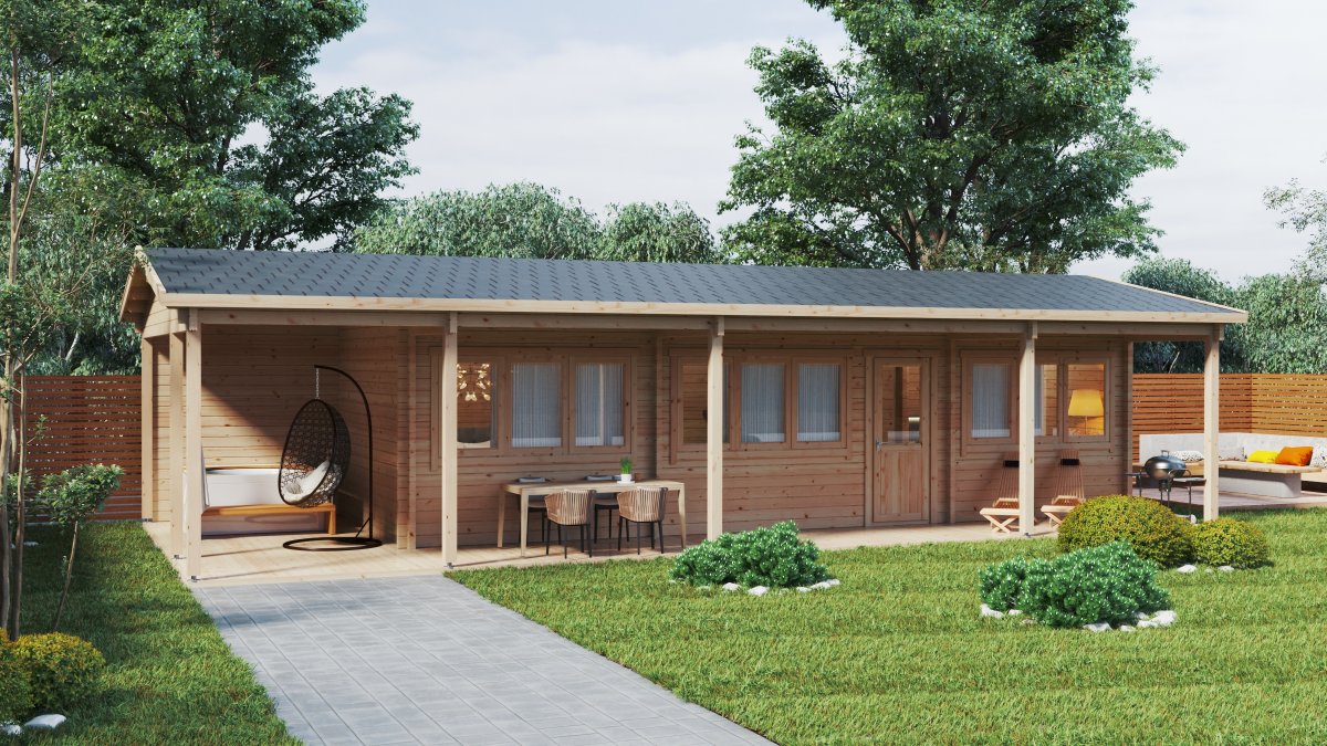 Blockhaus mit 2 Schlafzimmern und Terrasse "Edward" 13x6m